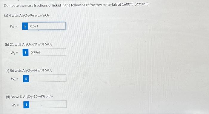 Compute the mass fractions of lichid in the following | Chegg.com