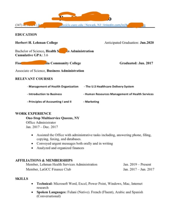 Solved can anyone help me re writing my resumer and a cover | Chegg.com