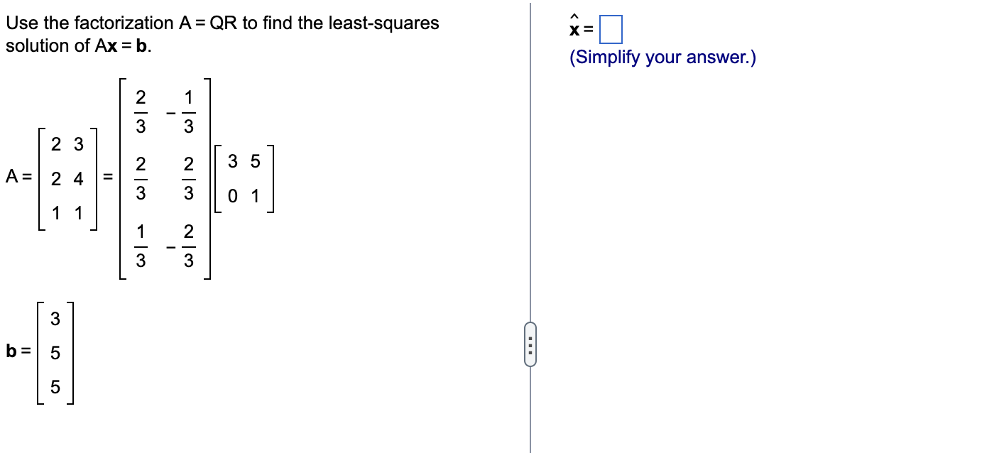 Solved Use the factorization A=QR ﻿to find the | Chegg.com