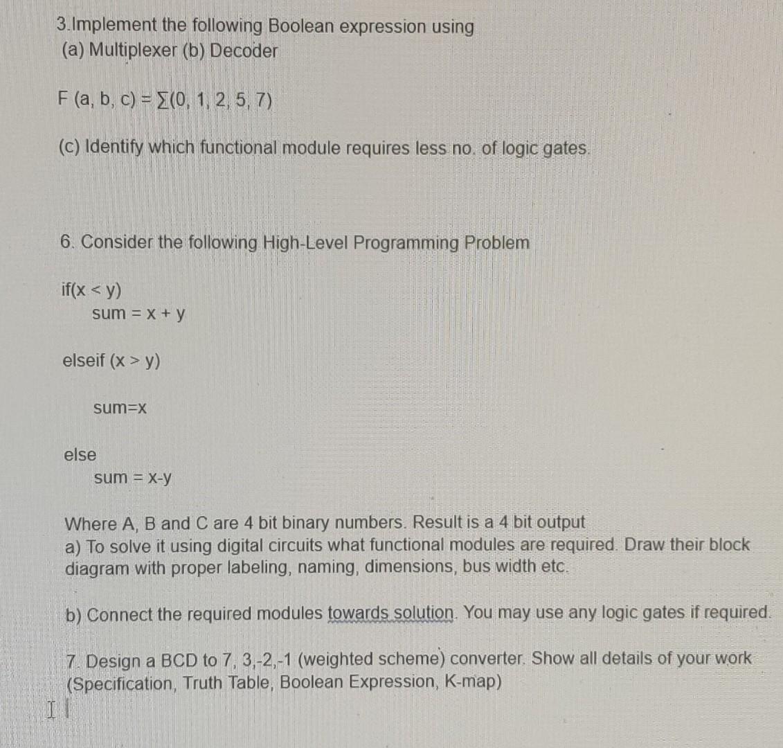 Solved 3.Implement the following Boolean expression using | Chegg.com