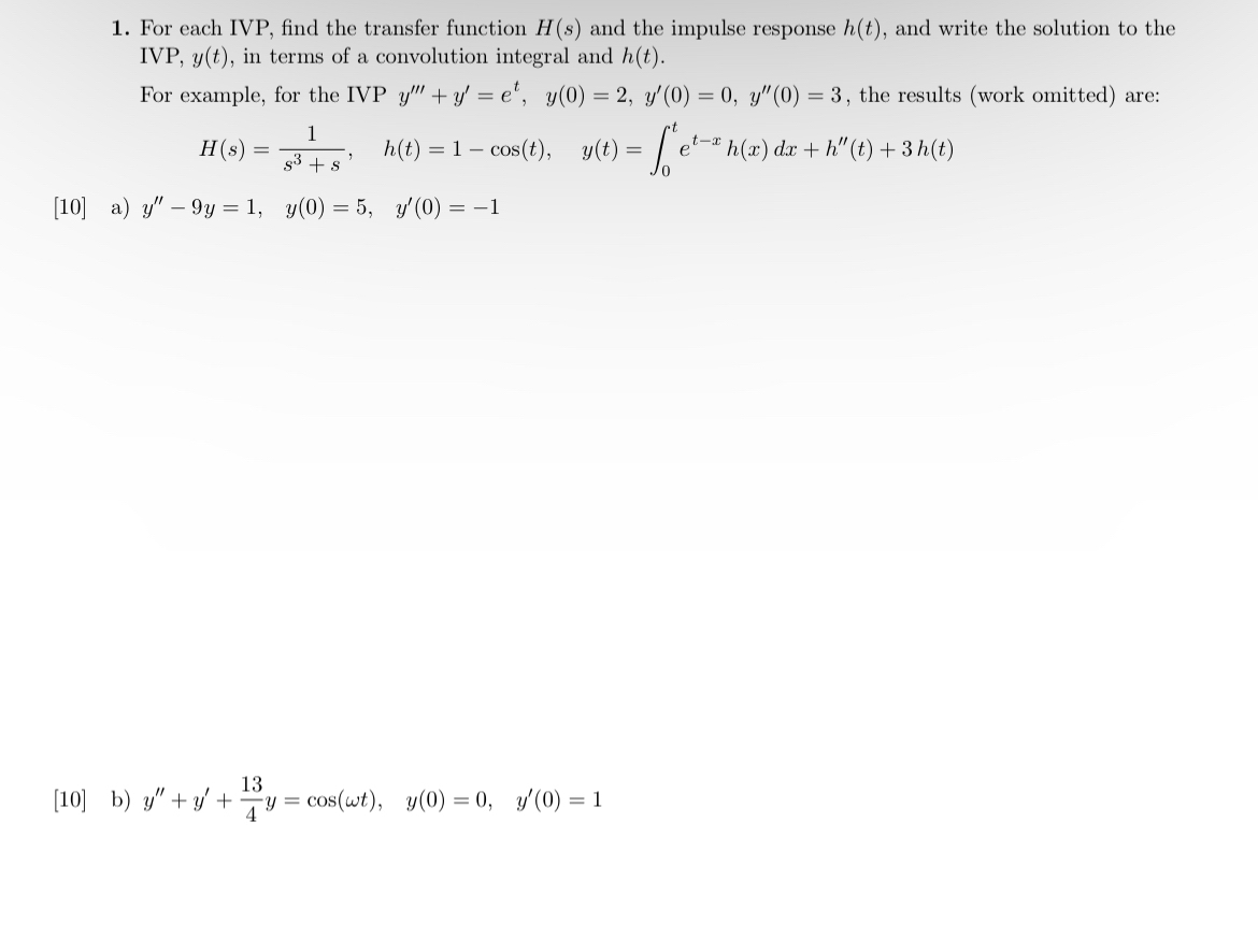 Solved For each IVP, find the transfer function H(s) ﻿and | Chegg.com