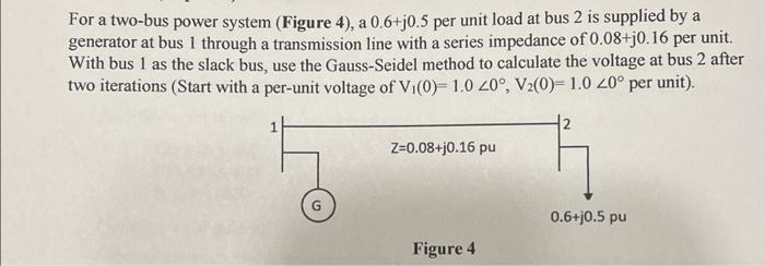 Solved For a two-bus power system (Figure 4), a 0.6+j0.5 per | Chegg.com