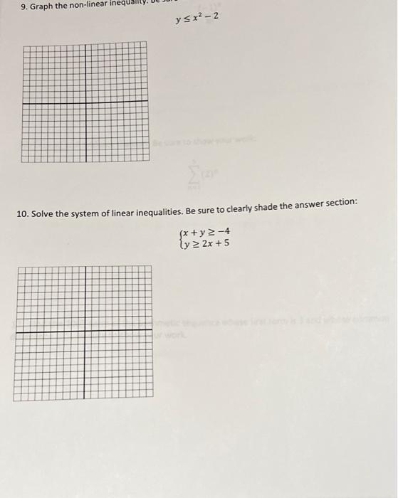 Solved 9. Graph the non-linear inequanty y≤x2−2 10. Solve | Chegg.com