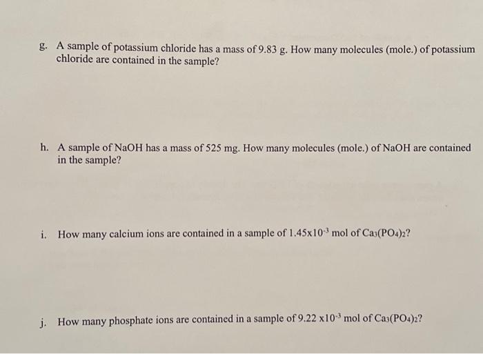 Solved g. A sample of potassium chloride has a mass of 9.83 | Chegg.com