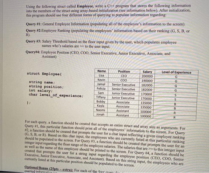 Solved Using the following struct called Employee, write a | Chegg.com