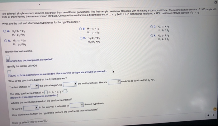 Solved Two different simple random samples are drawn from | Chegg.com