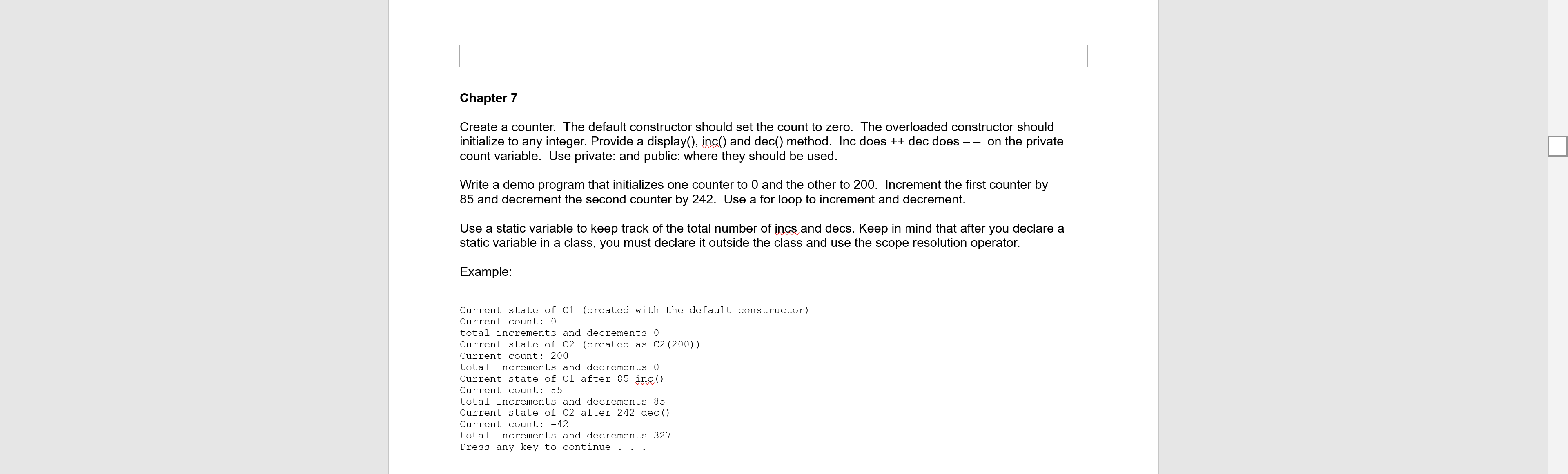 In C++ ﻿Create a counter. The default constructor | Chegg.com