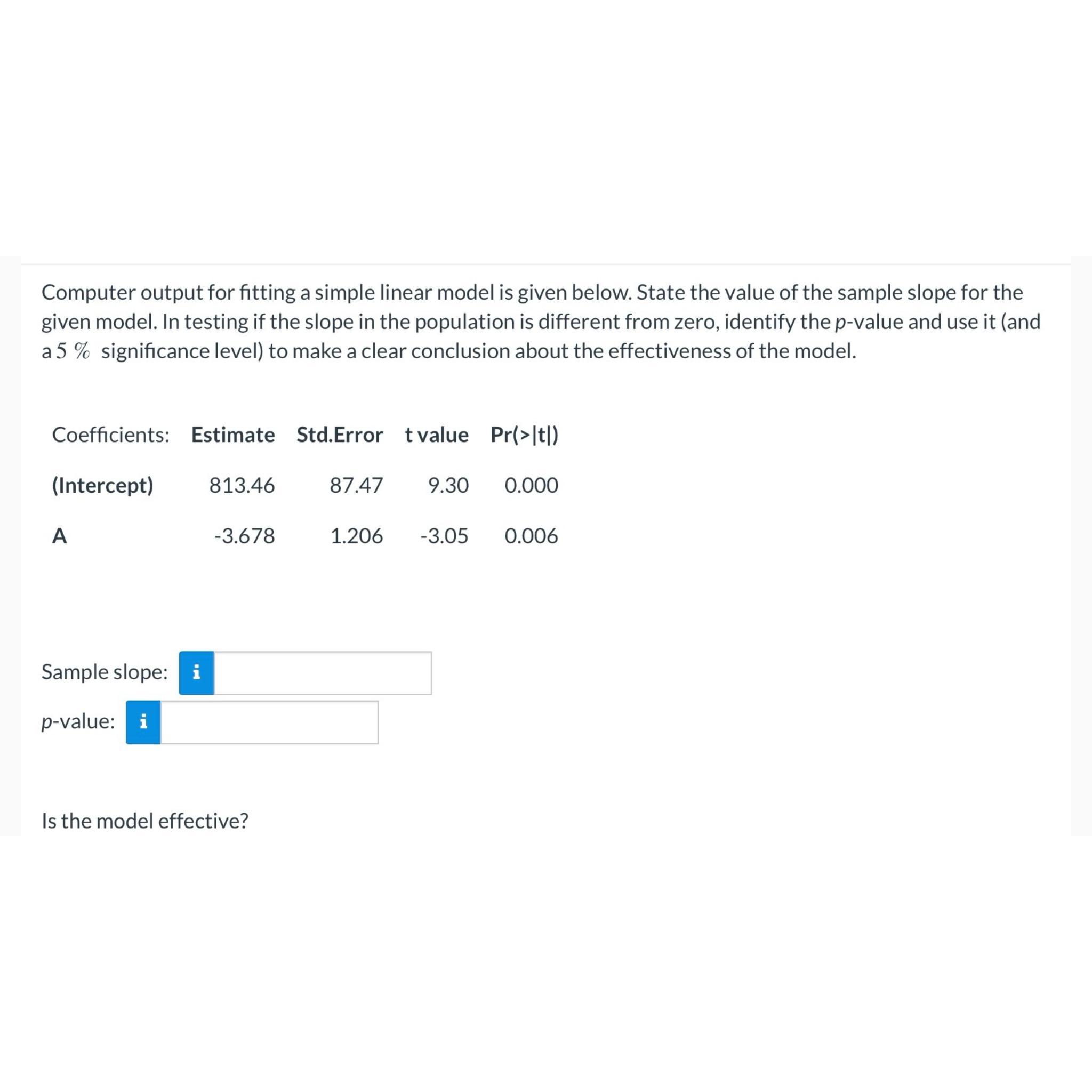 Solved Computer output for fitting a simple linear model is | Chegg.com
