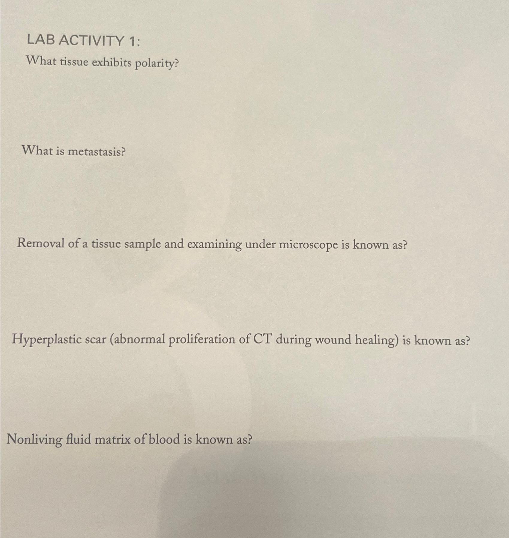 Solved LAB ACTIVITY 1:What tissue exhibits polarity?What is | Chegg.com