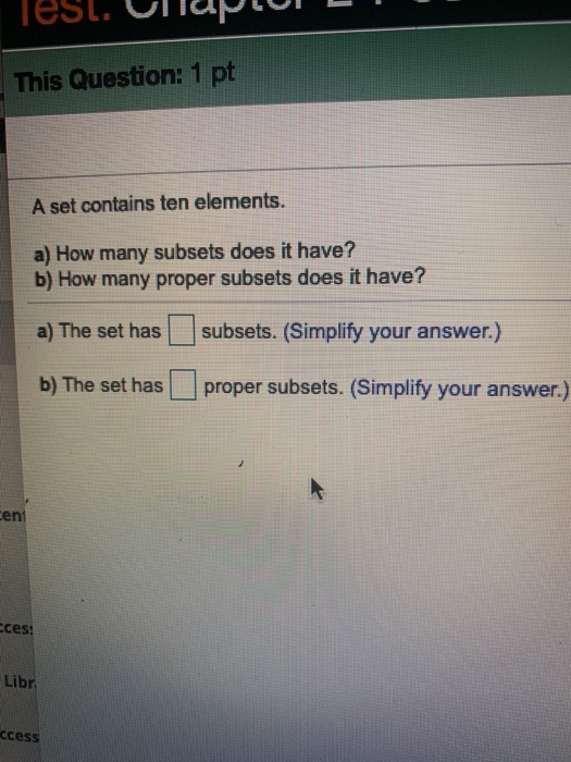 Solved This Question: 1 pt A set contains ten elements. a) | Chegg.com