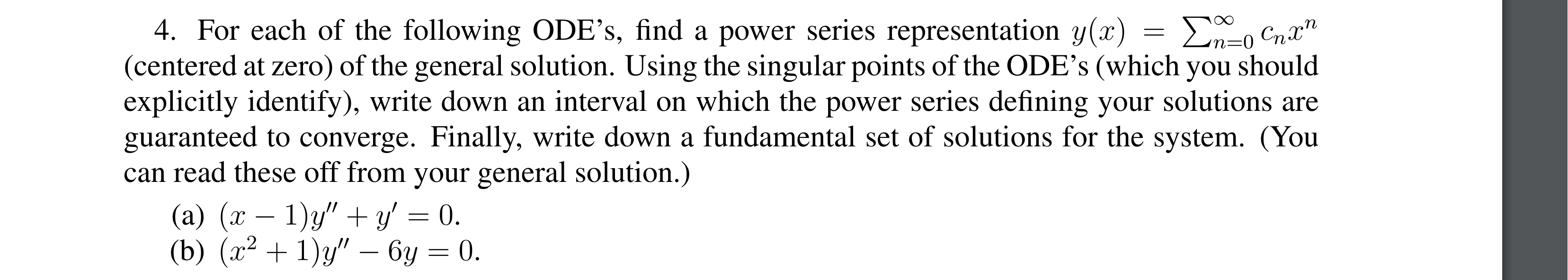 For each of the following ODE's, find a power series | Chegg.com