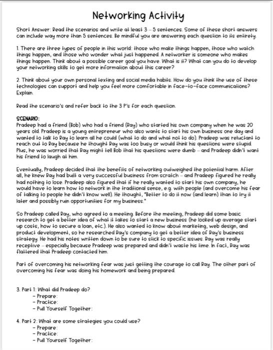 Solved Networking Activity Short Answer: Read the scenarios | Chegg.com