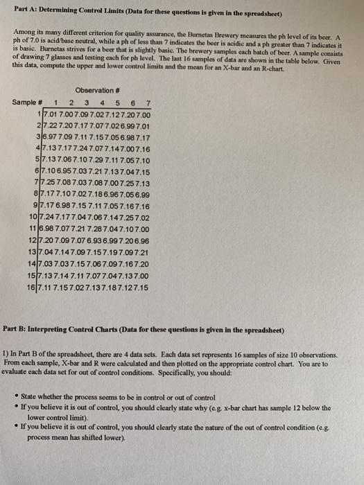 Part A: Determining Control Limits (Data for these | Chegg.com