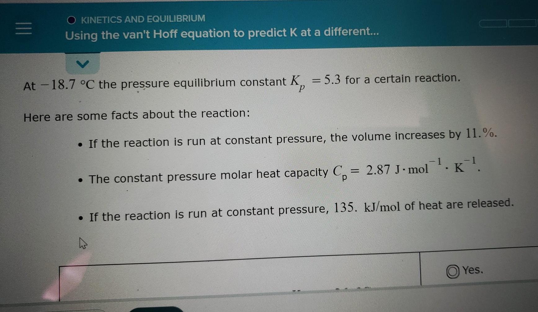 Solved O KINETICS AND EQUILIBRIUM Using the van't Hoff | Chegg.com
