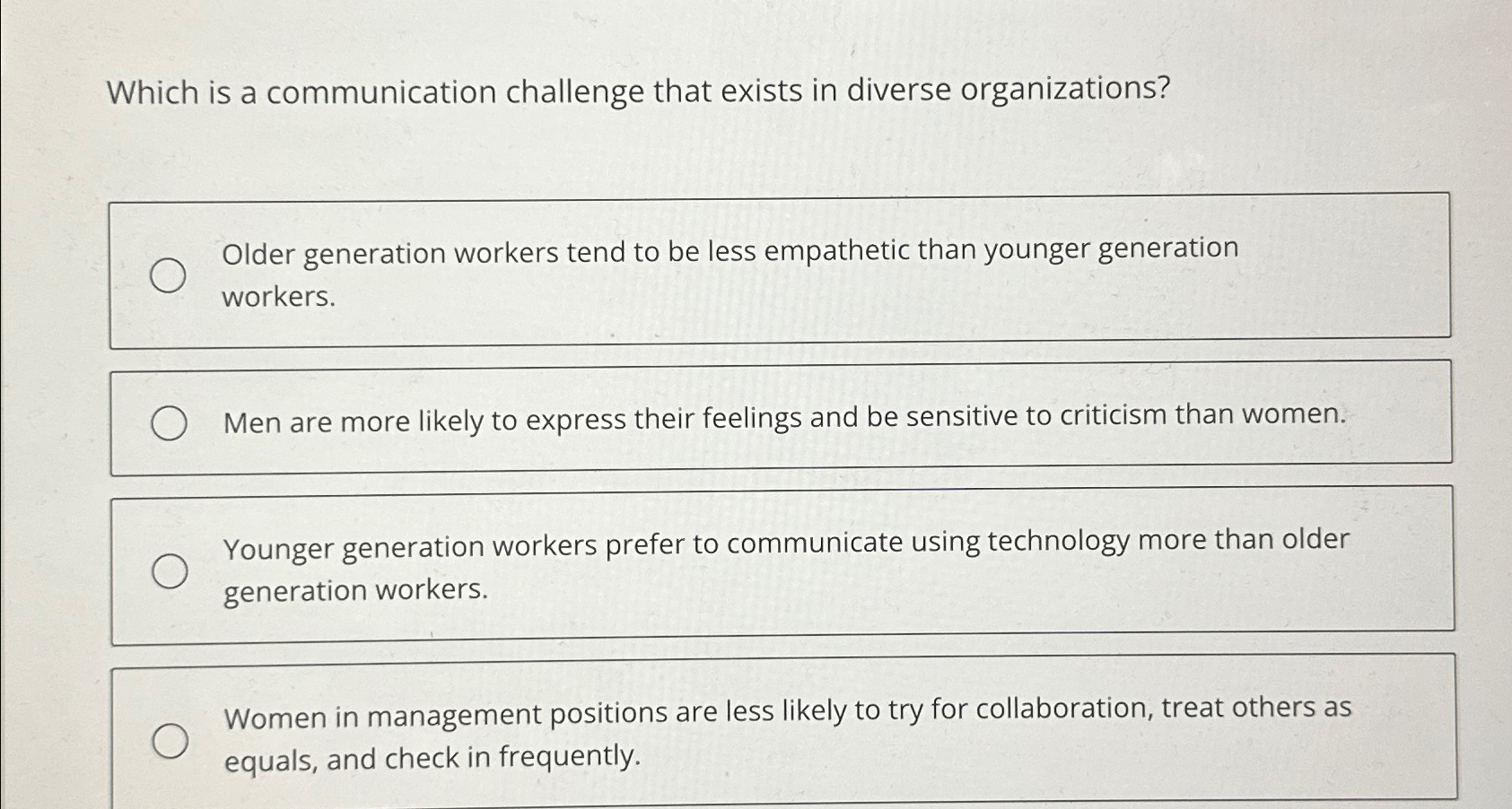Solved Which is a communication challenge that exists in | Chegg.com
