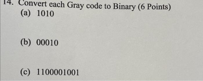 Solved 14. Convert each Gray code to Binary (6 Points) (a) | Chegg.com