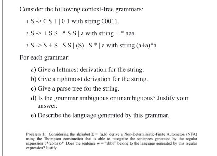 Solved Consider the following context-free grammars: 1. S→0 | Chegg.com