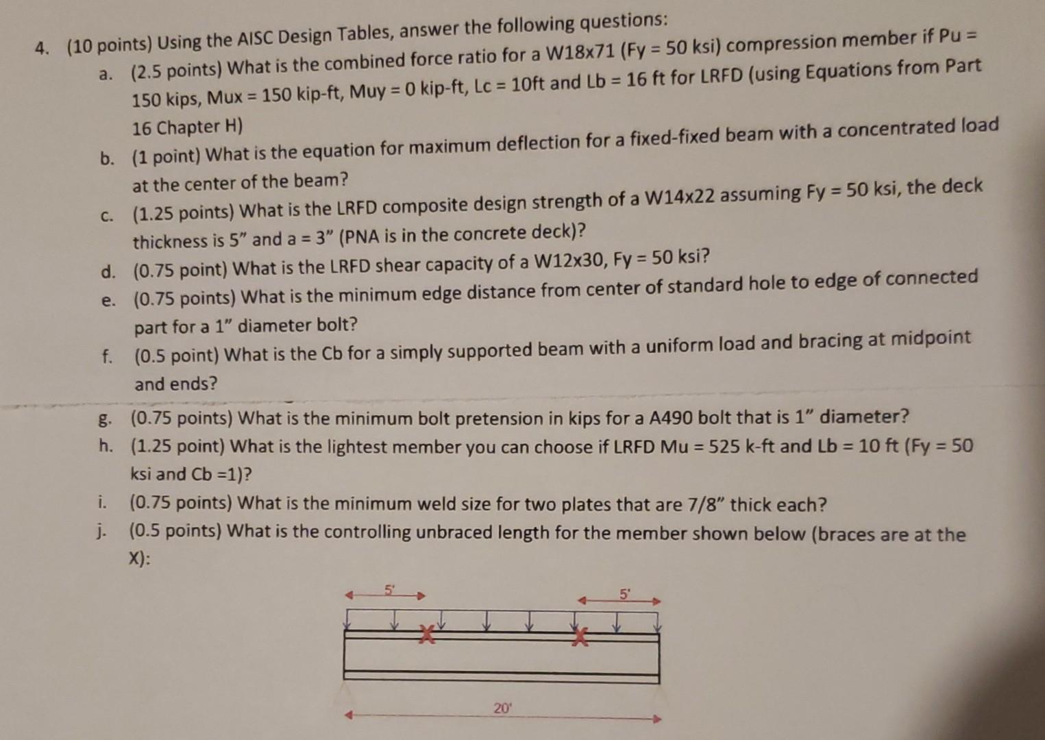Solved 4. (10 points) Using the AISC Design Tables, answer | Chegg.com
