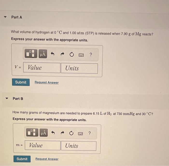Solved Part A) What volume of hydrogen at 0 degrees Celsius | Chegg.com