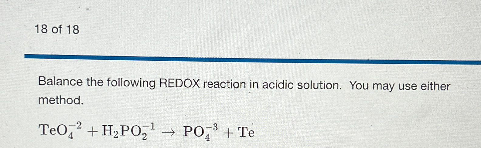 Solved 18 ﻿of 18Balance the following REDOX reaction in | Chegg.com