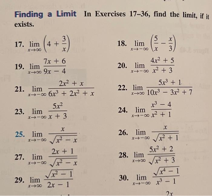 Solved Finding a Limit In Exercises 17-36, find the limit, | Chegg.com