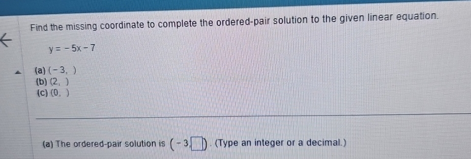 Find the missing coordinate to complete the | Chegg.com
