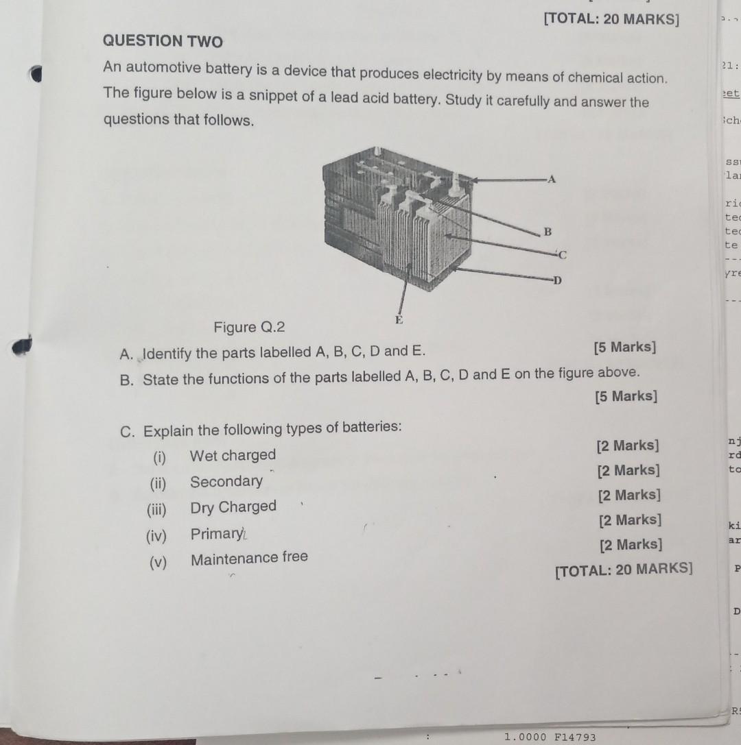 Solved QUESTION TWO An automotive battery is a device that | Chegg.com