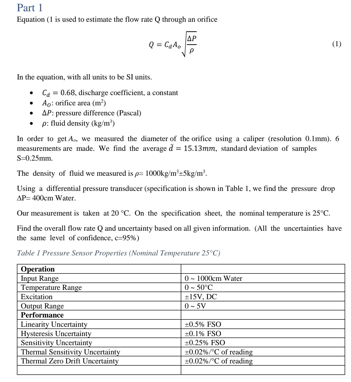 Solved Part 1Equation (1 ﻿is used to estimate the flow rate | Chegg.com