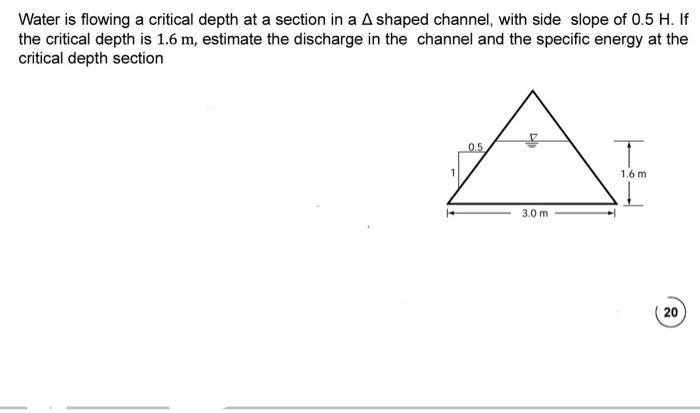 Solved Water is flowing a critical depth at a section in a | Chegg.com