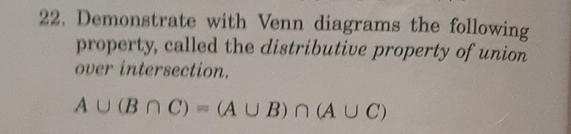 Solved 22. Demonstrate with Venn diagrams the following | Chegg.com