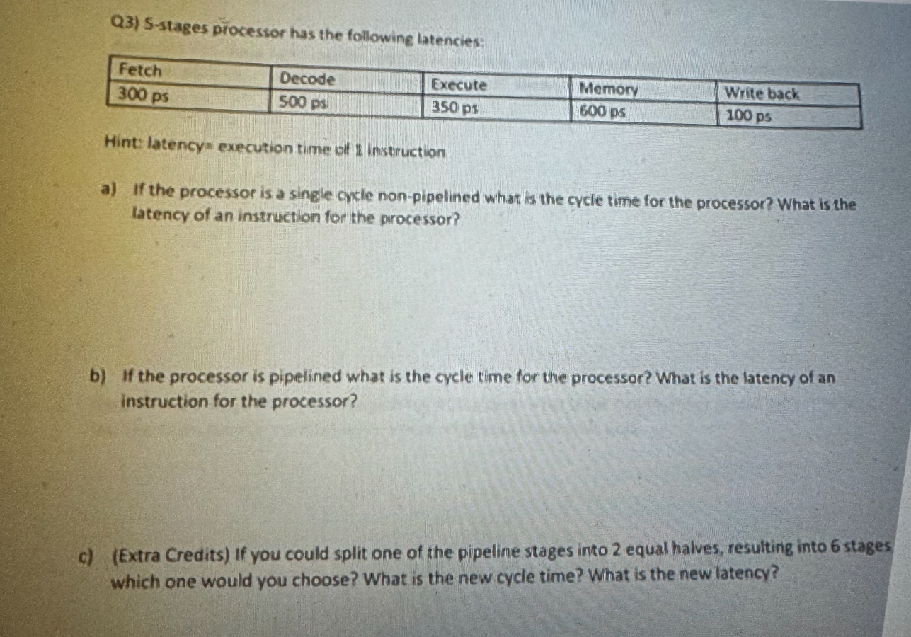 Solved Q3) ﻿S-stages processor has the following | Chegg.com