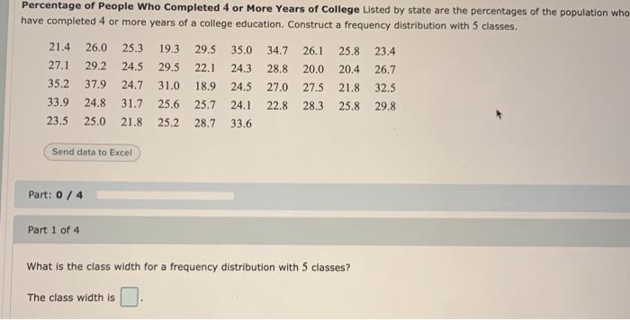 Solved Percentage of People Who Completed 4 or More Years of | Chegg.com
