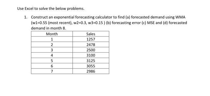 Solved 1. Construct an exponential forecasting calculator to | Chegg.com
