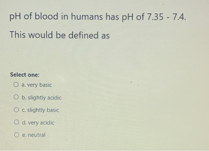 Solved pH of blood in humans has pH of 7.35 - 7.4. This | Chegg.com