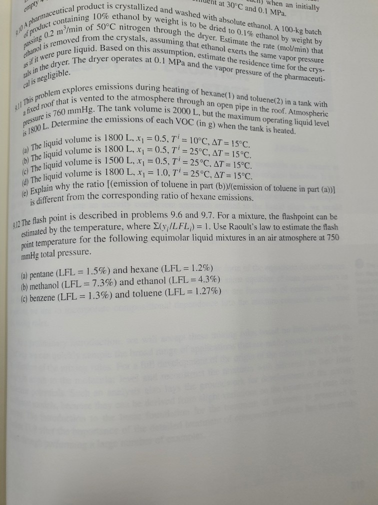 The flash point of liquid mixtures is discussed in | Chegg.com