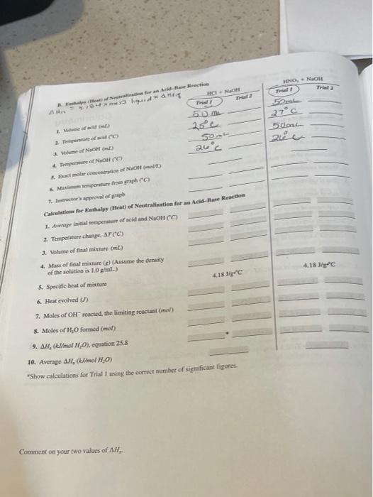 Solved need help with this page on trial 1 for HCl +NaOh and | Chegg.com