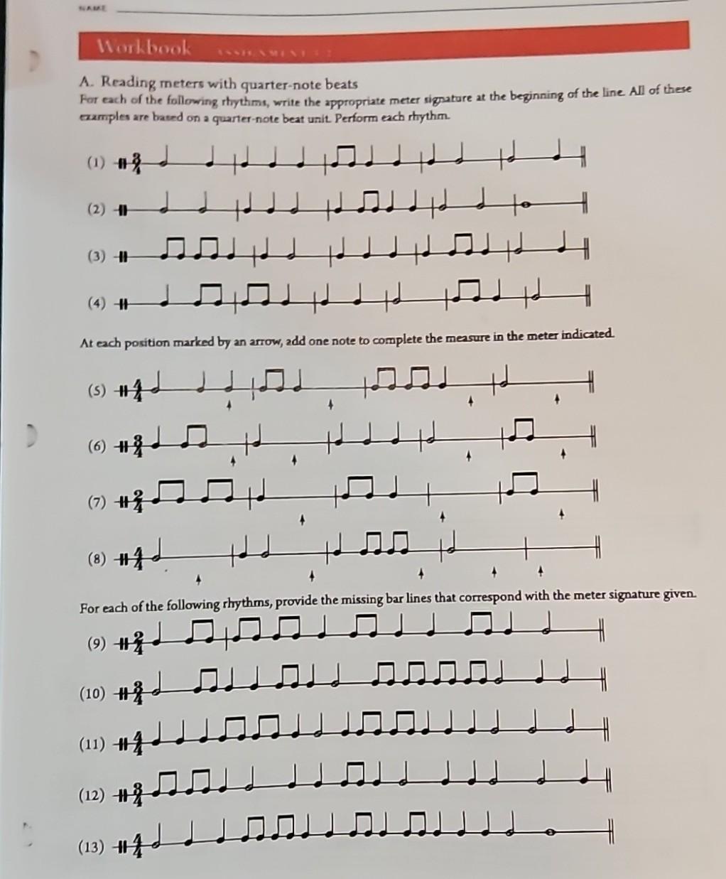 A. Reading meters with quarter-note beats For each of | Chegg.com