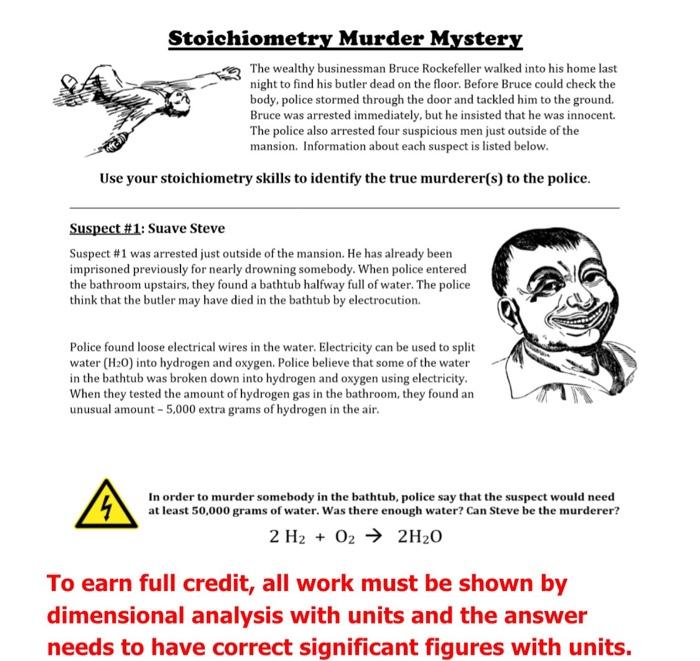 Stoichiometry Murder Mystery The wealthy businessman | Chegg.com
