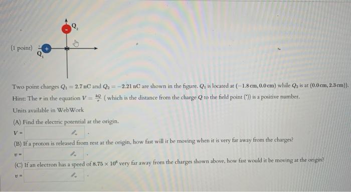 Solved (1 point) Two point charges Q1 = 2.7C and Qs = -2.21 | Chegg.com