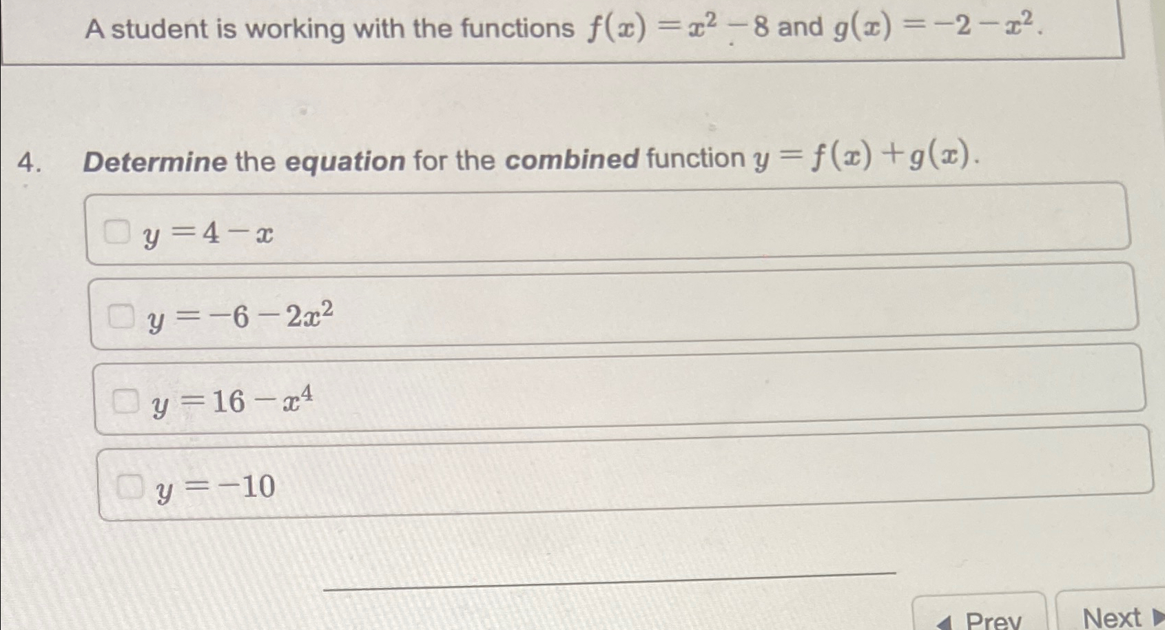 Solved A student is working with the functions f(x)=x2-8 | Chegg.com