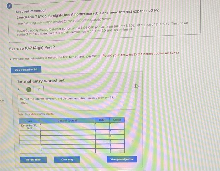 Solved O Required Information Exercise 10-7 (Algo) | Chegg.com