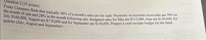 Solved Question 2 (15 points) Foray Company finds that | Chegg.com