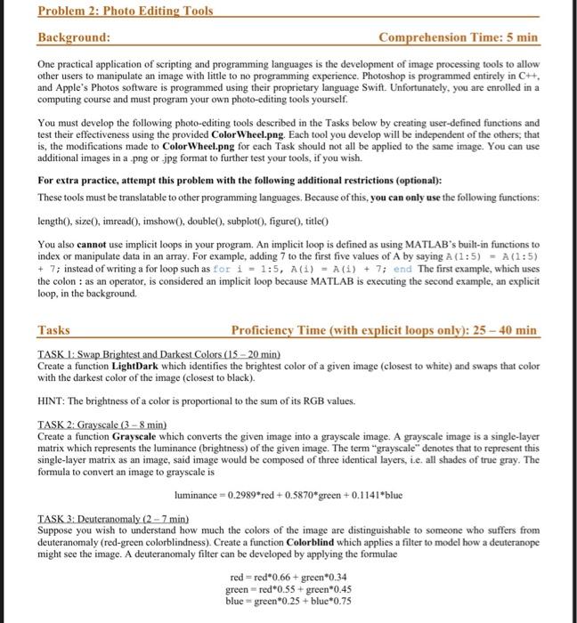 Solved Problem 2: Photo Editing Tools Background: | Chegg.com