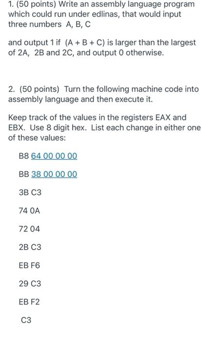 1. (50 points) Write an assembly language program | Chegg.com