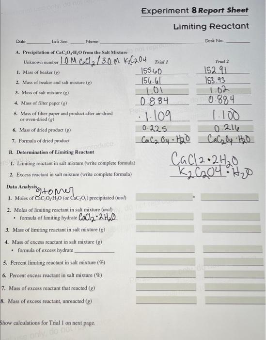 Solved B. Determination of Limiting Reactant 1. Limiting | Chegg.com