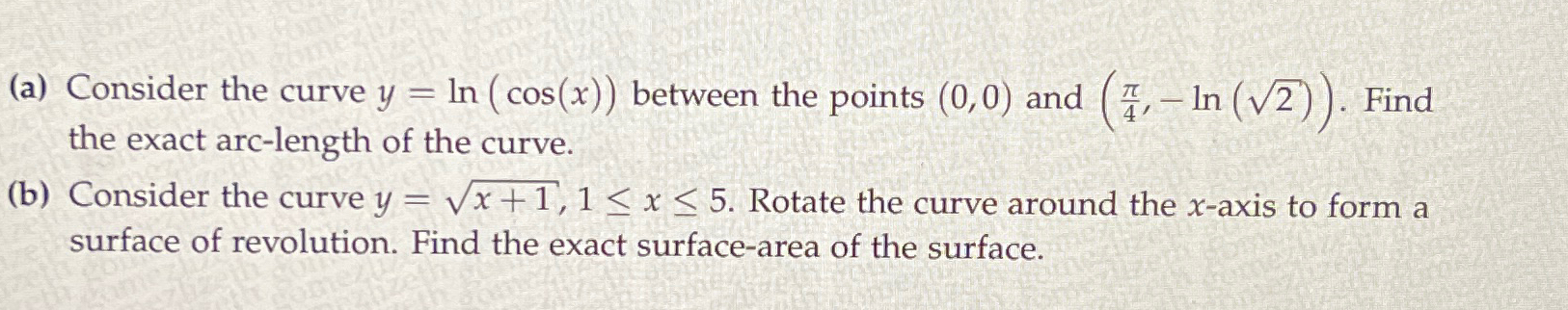 Solved (a) ﻿Consider the curve y=ln(cos(x)) ﻿between the | Chegg.com