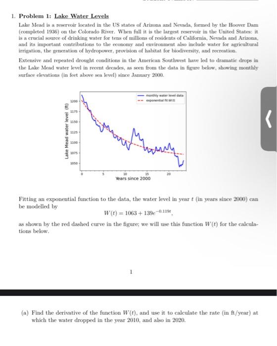Solved 1. Problem 1: Lake Water Levels Lake Mead is a | Chegg.com
