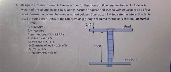 Solved 1. Design the interior column in the main floor for | Chegg.com