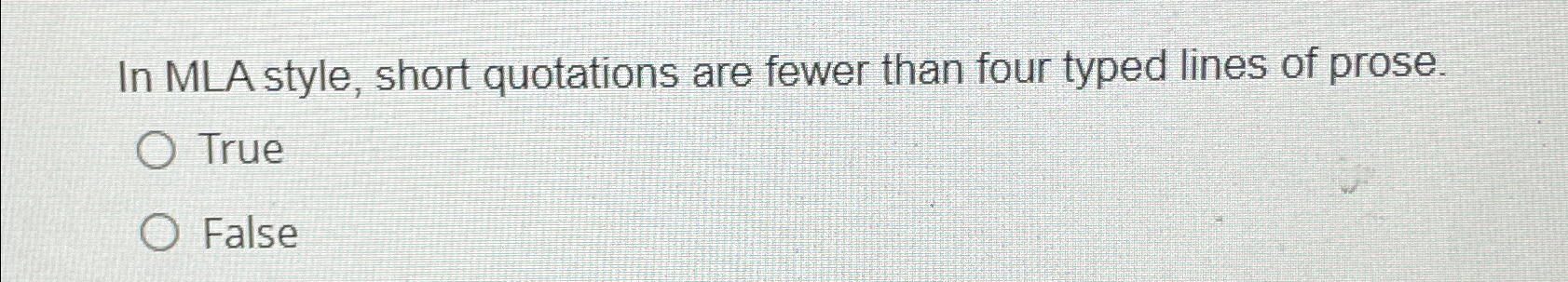 Solved In MLA style, short quotations are fewer than four | Chegg.com
