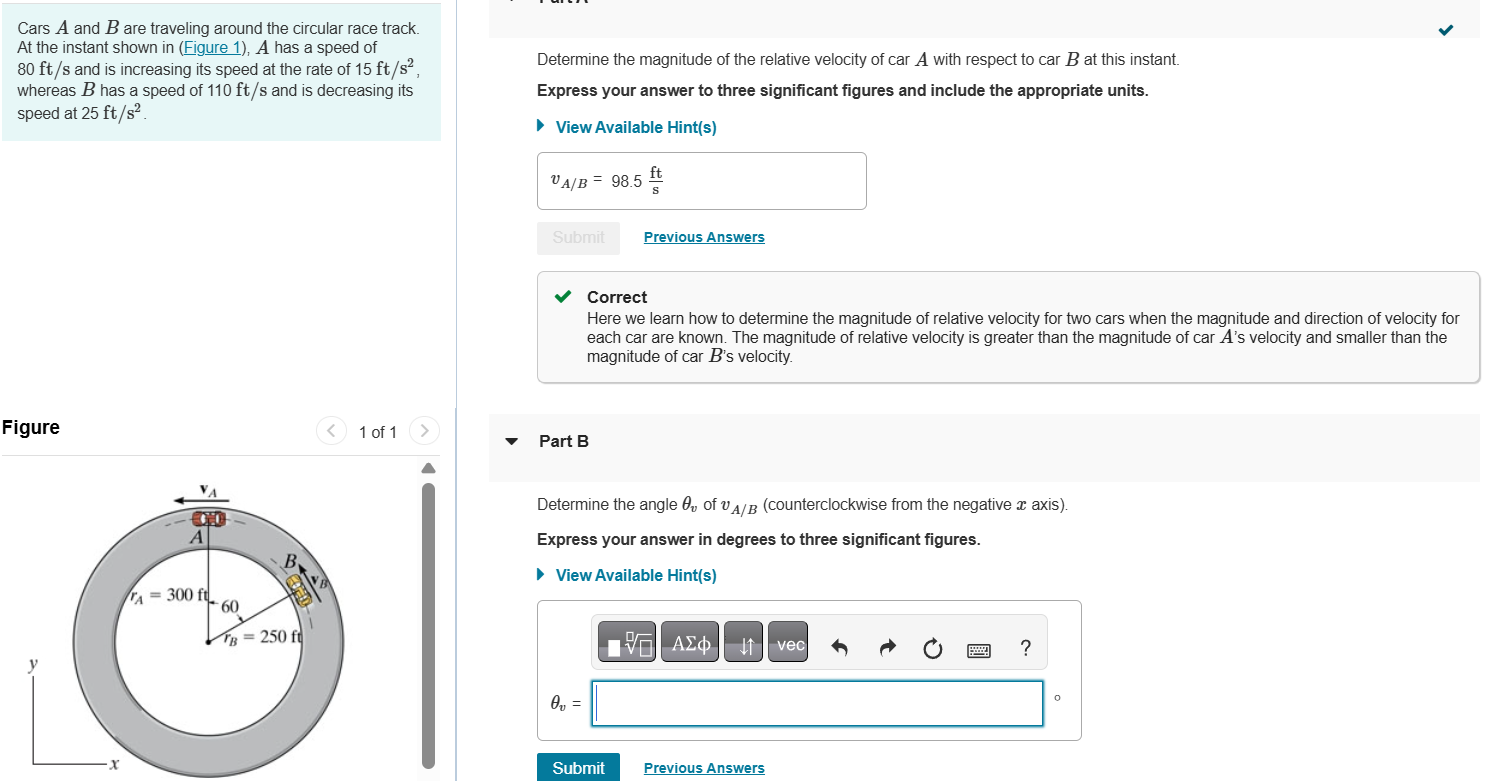 Cars A and B ﻿are traveling around the circular race | Chegg.com